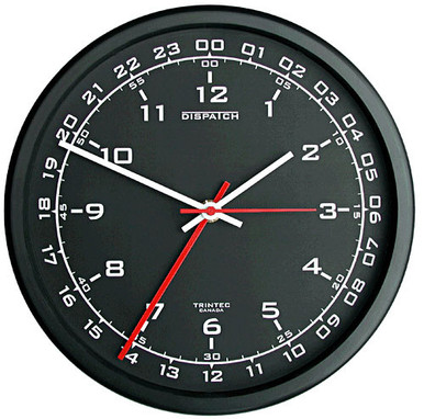 Trintec Wall Clock - Zulu 12 & 24 Hour (Black)