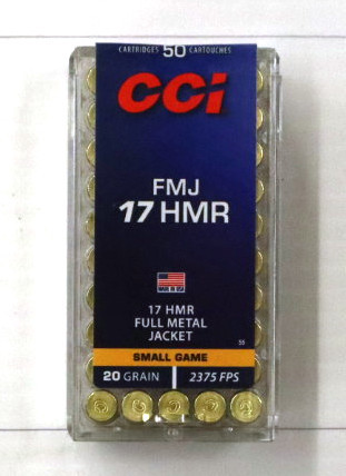CCI, HMR, FMJ, Rimfire Ammo, 17 HMR, 20 Grains, 2 Rounds, Boxed