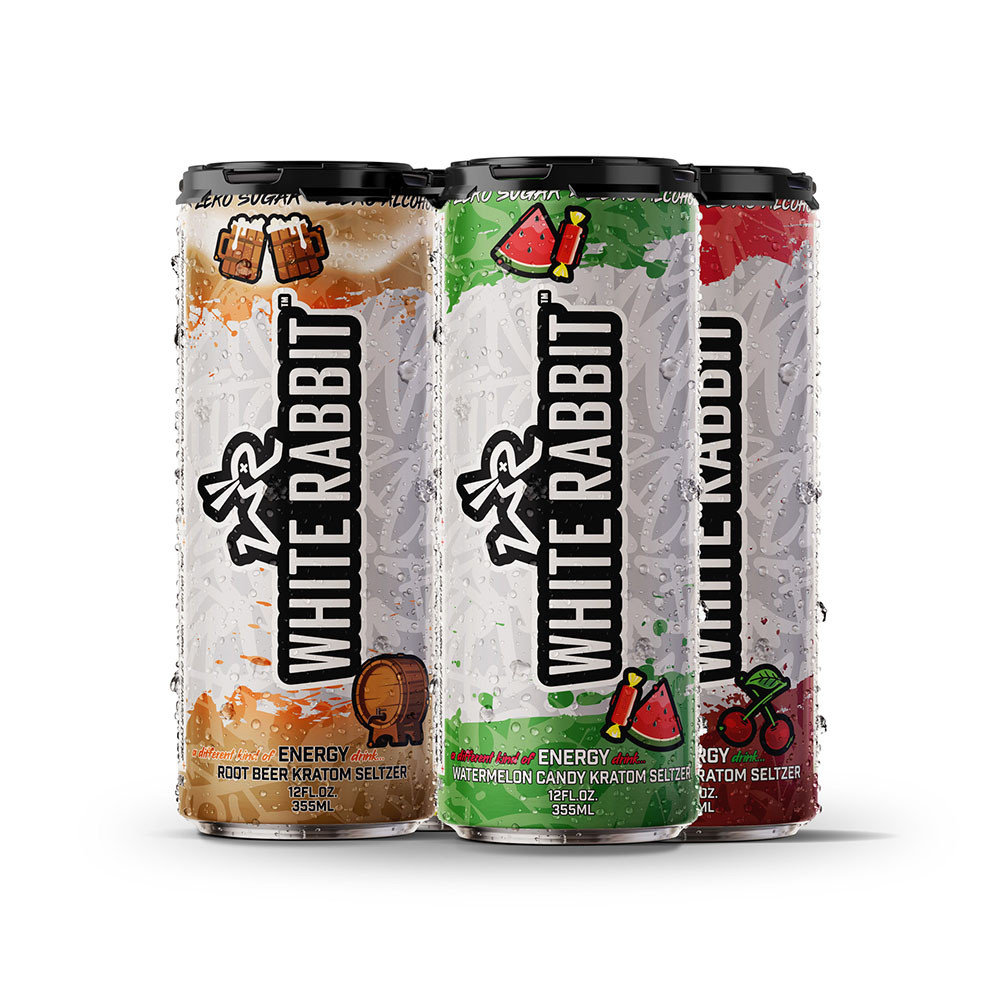 White Rabbit Kratom Infused Seltzer Drink Display Of 12 (355ML)
