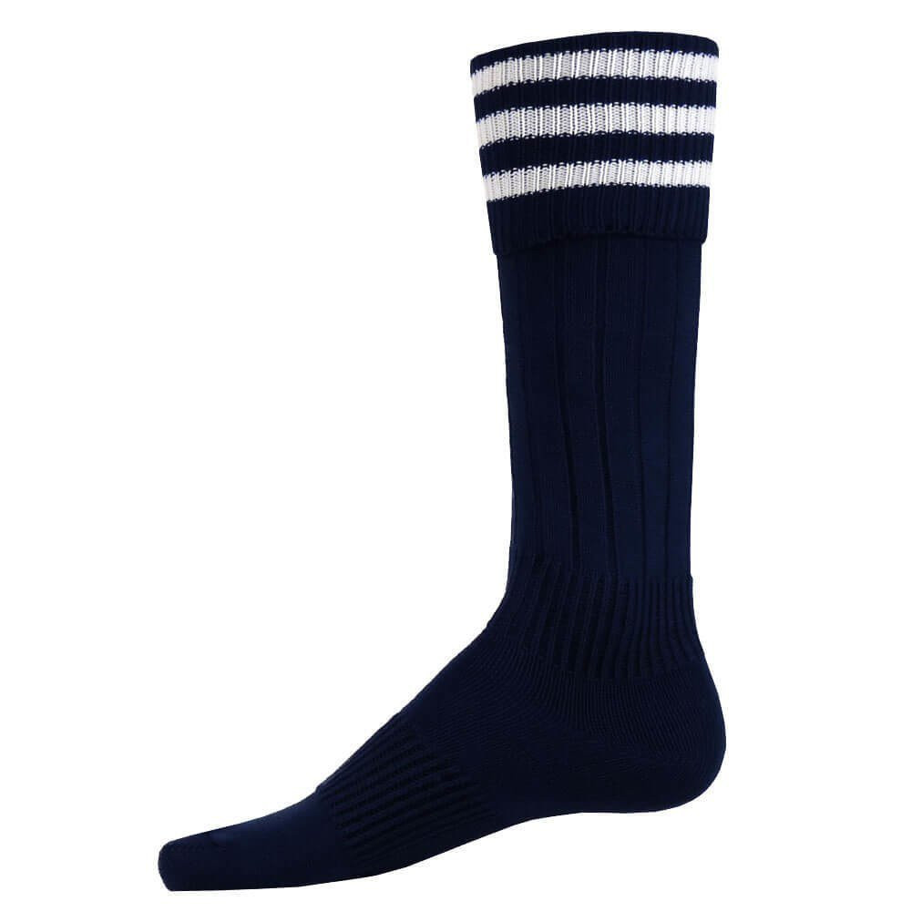 3 Stripe Striker Knee High Sports Socks - Navy Blue White