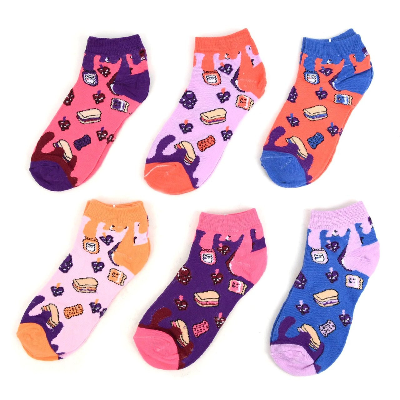 6 Pairs of Women's Tasty Peanut Butter and Jelly Ankle Socks - Multicolor