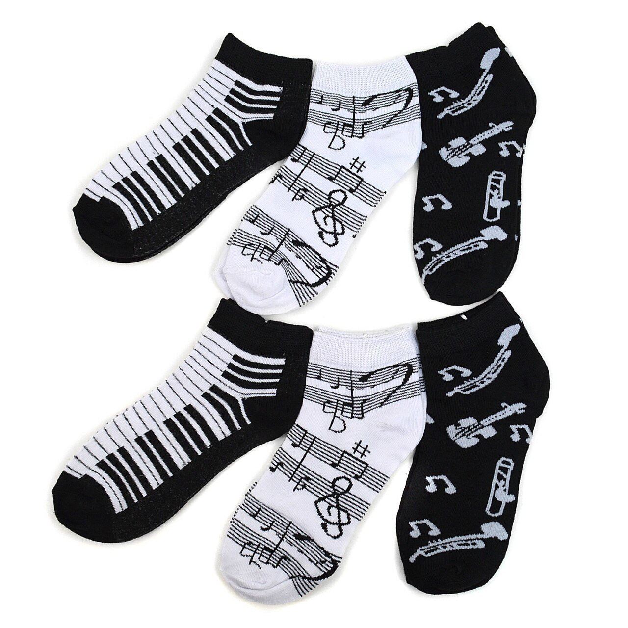6 Pairs of Women's Tickle the Ivories Ankle Socks - Black/White