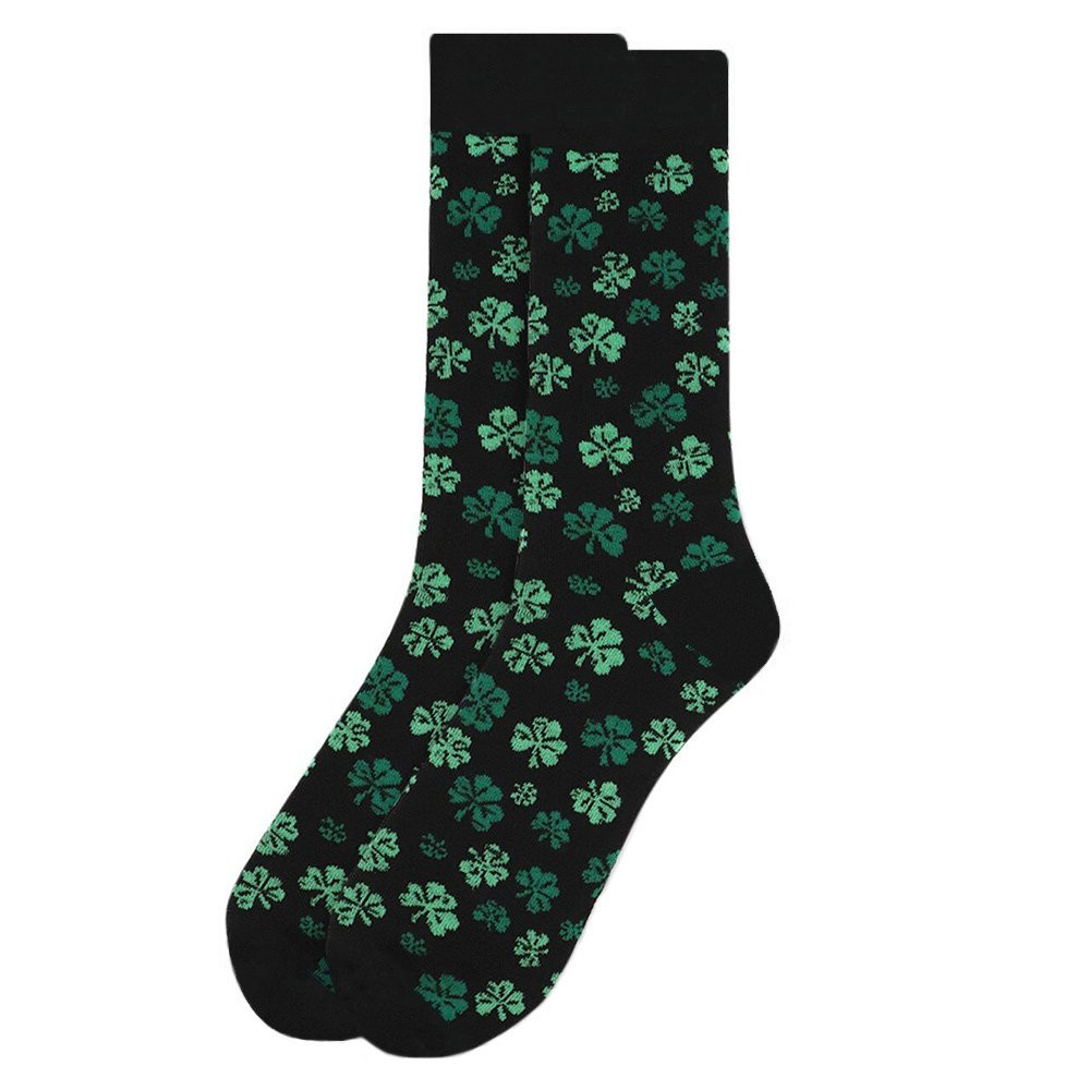 Men's St. Patrick's Day Shamrock Clover Crew Novelty Socks - Black