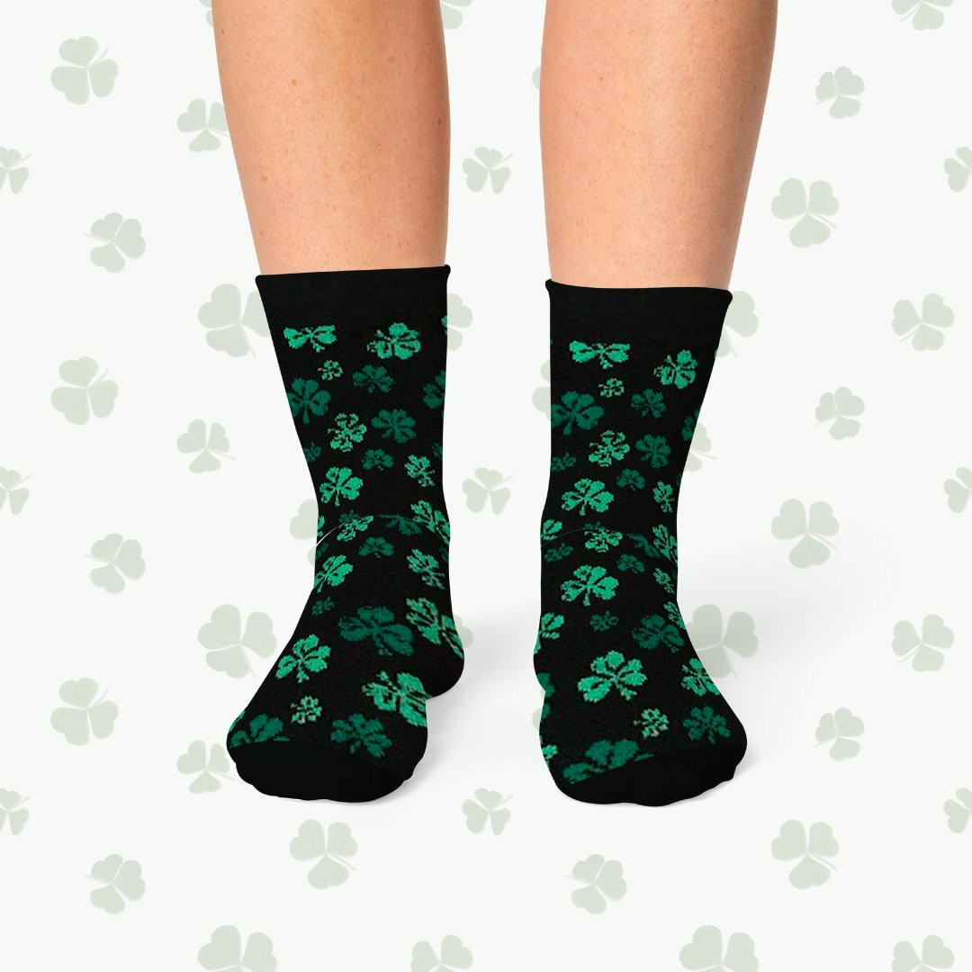 Men's St. Patrick's Day Shamrock Clover Crew Novelty Socks - Black