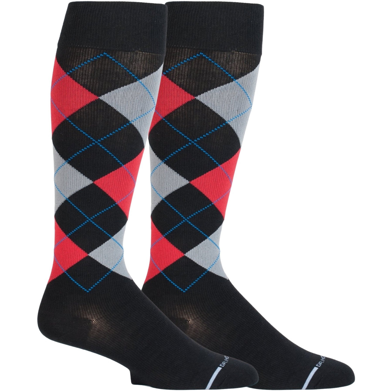 Argyle Designed Knee-High Compression Socks - Black Red - Absolute Socks