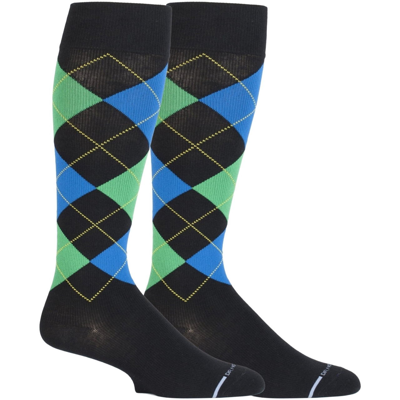 Argyle Designed Knee-High Compression Socks - Black Blue - Absolute Socks