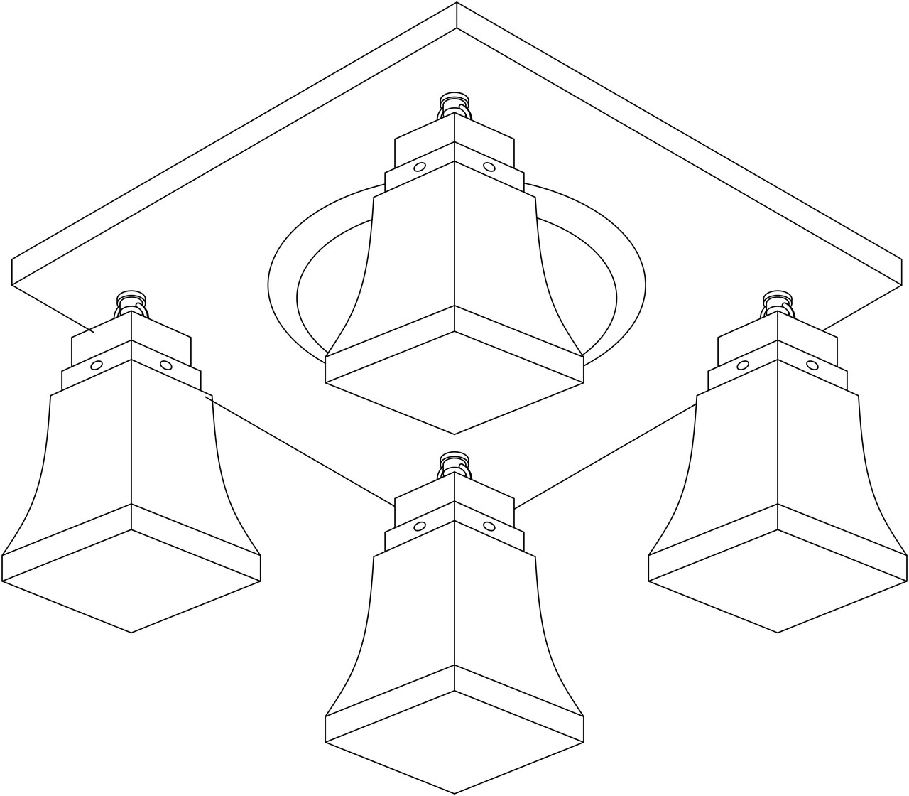 Ruskin 4 Light Ceiling Mount with Art Glass Shades RCM-4
