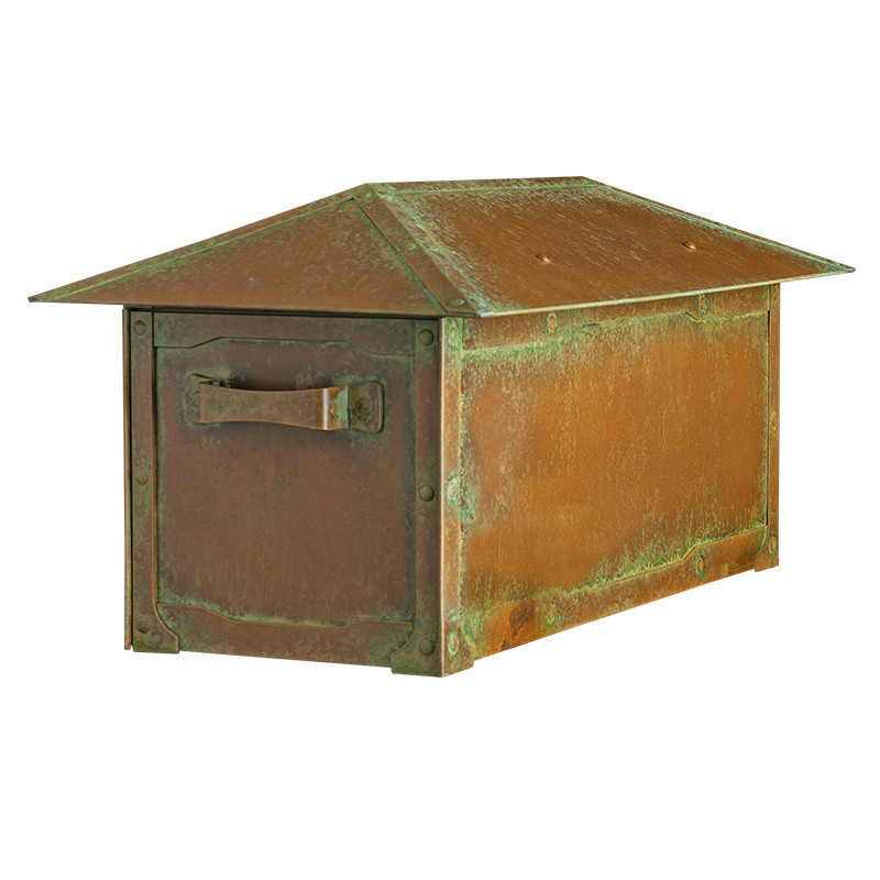 Craftsman Roof Solid Brass Post Mount Mailbox AF-520