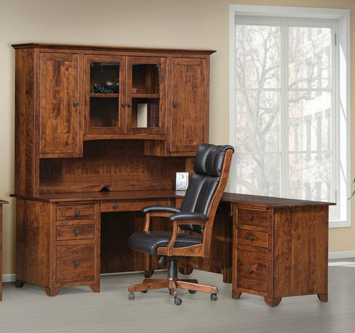 Cherry Valley Single Pedestal Jr. Executive L Desk with Hutch The Mission Motif