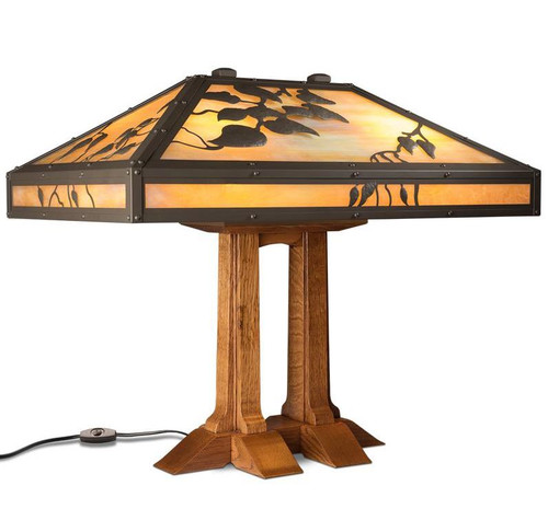 Limbert Double Pedestal Lamp with Embossed Ivy Shade