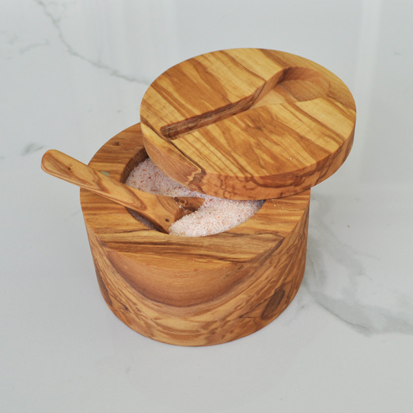 Olive Wood Salt Cellar with spoon - The Olive & The Stone