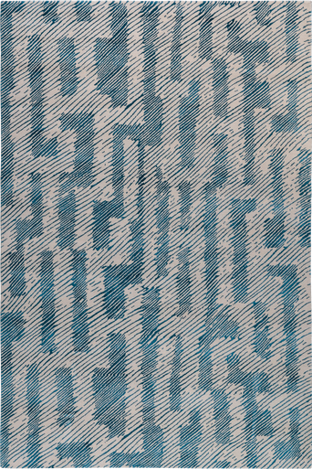 Verge Azure Blue Abstract Wool & Silk rug by Kelly Wearstler