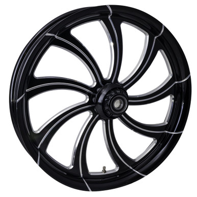 Cyber Cycle Parts Black Contrast 18" Fat Front Motorcycle Wheel - Slayer