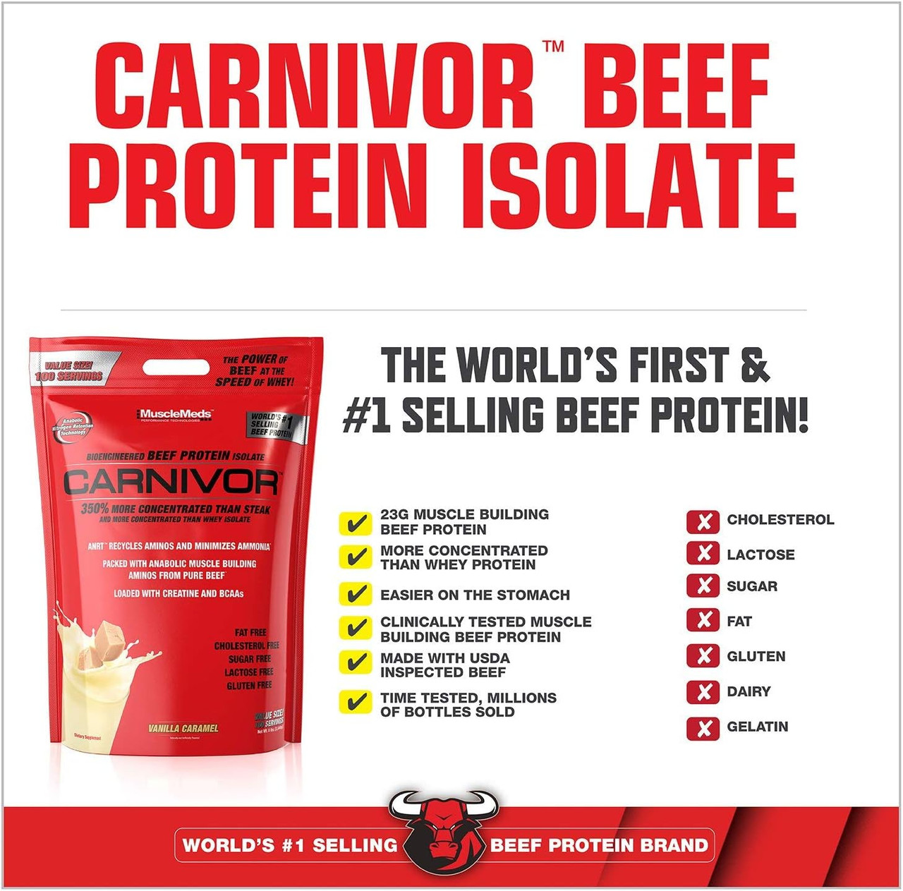 MUSCLEMEDS CARNIVOR BEEF PROTEIN ISOLATE, VANILLA CARAMEL, 7 LBS, 100 ...