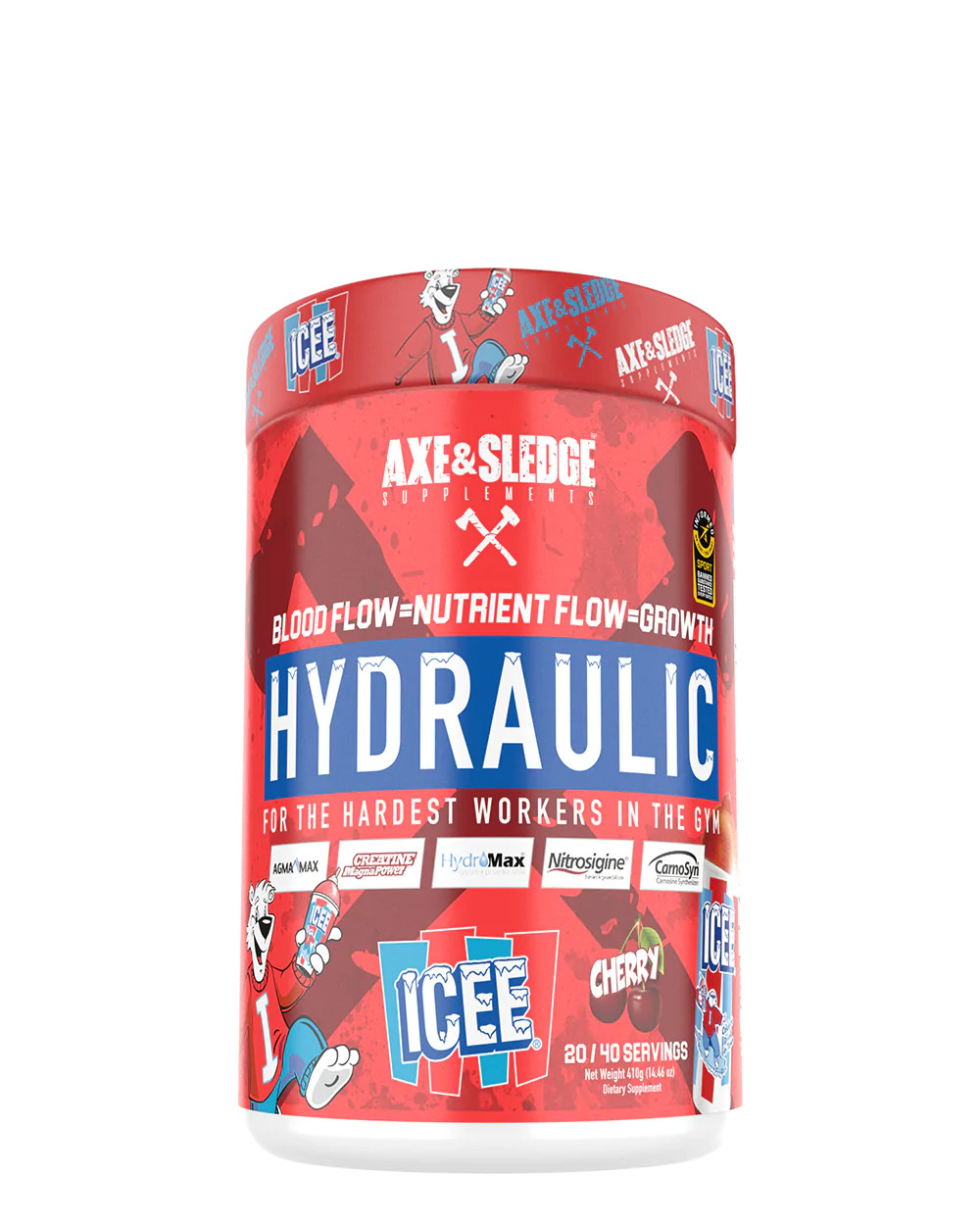 AXE & SLEDGE HYDRAULIC NON-STIM PRE-WORKOUT ICEE CHERRY, 40 SERVINGS ...