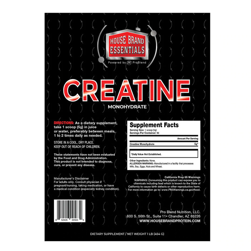 HOUSE BRAND ESSENTIAL CREATINE MONOHYDRATE 45 SERVINGS - HD Nutraceuticals