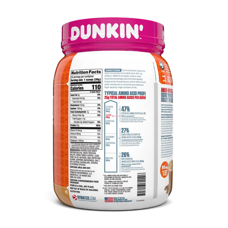 DYMATIZE ISO 100 HYDROLYZED 100% WHEY PROTEIN ISOLATE DUNKIN CAPPUCCINO ...