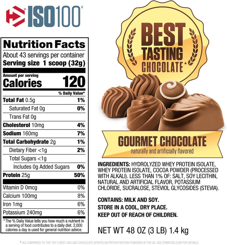 DYMATIZE ISO 100 HYDROLYZED 100% WHEY PROTEIN ISOLATE GOURMET CHOCOLATE, 43 SERVINGS - HD ...