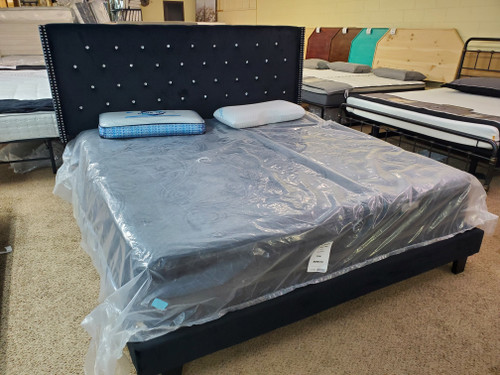 King Black Velvet Platform Bed - Mega Mattress LLC