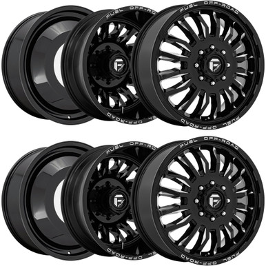 Set of 6-20" Inch Fuel D868 Arc Dually 8x6.5" Black/Milled Wheels Rims ...