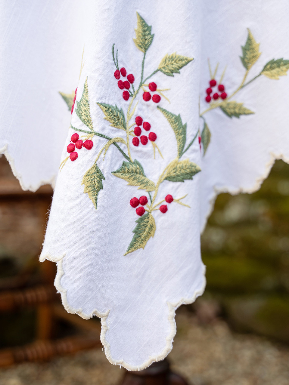 Winterberry Embroidered Tea Cloth - Ecru | Shop Beautiful Designs by ...