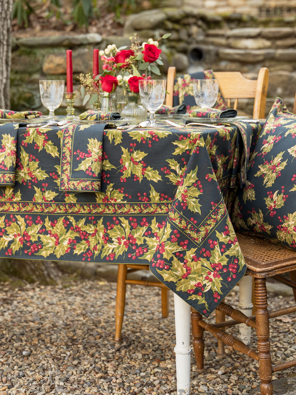 Winterberry Tablecloth - Black | Shop Beautiful Designs by April Cornell
