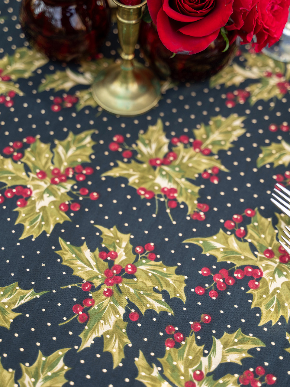 Winterberry Dot Tablecloth - Black | Shop Beautiful Designs by April ...