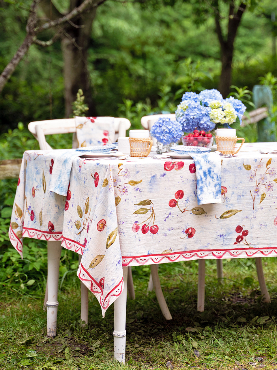 Cherry Cherry Tablecloth - Red Blue | Shop Beautiful Designs by April ...