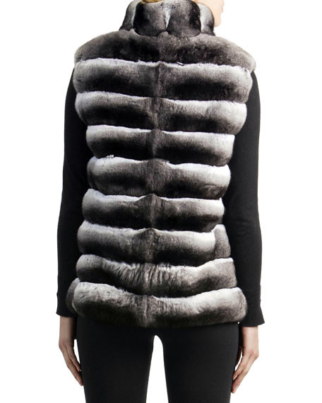 Chinchilla Fur Vest Stand up Collar | SKANDINAVIK FUR