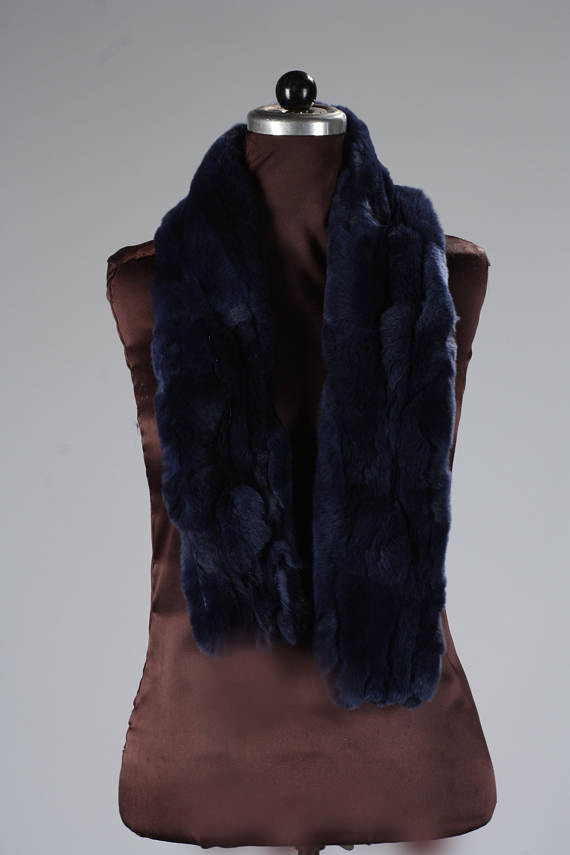 Navy Blue Rex Rabbit Fur Scarf | SKANDINAVIK FUR