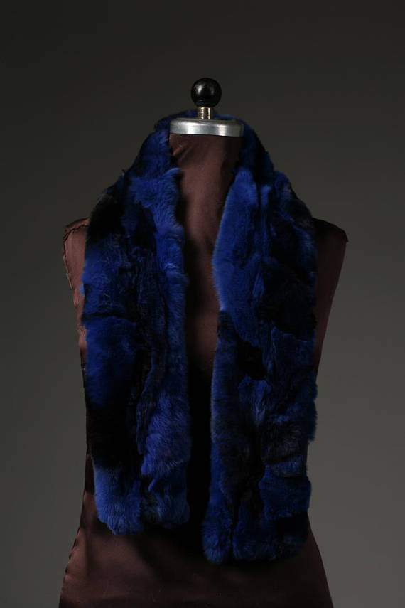 Blue Black Rex Rabbit Fur Scarf collar | SKANDINAVIK FUR
