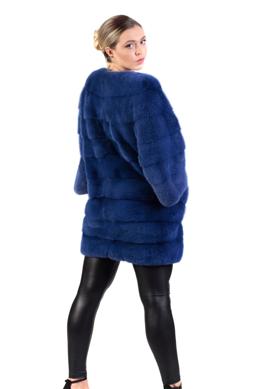 Electric Blue Mink Fur Coat Zipper | SKANDINAVIK FUR