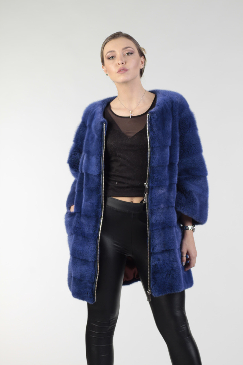 Electric Blue Mink Fur Coat Zipper | SKANDINAVIK FUR