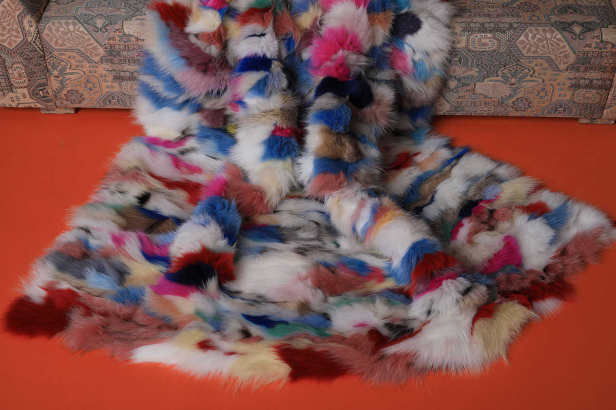 Multi-Color Fox Fur Blanket Throw Mosaic | SKANDINAVIK FUR