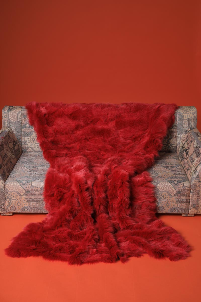 Bright Red Fox Fur Blanket Throw | SKANDINAVIK FUR
