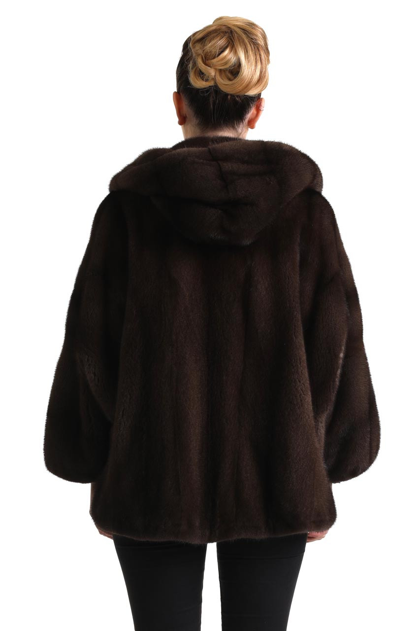 Mahogany Hooded Mink Fur Coat | SKANDINAVIK FUR