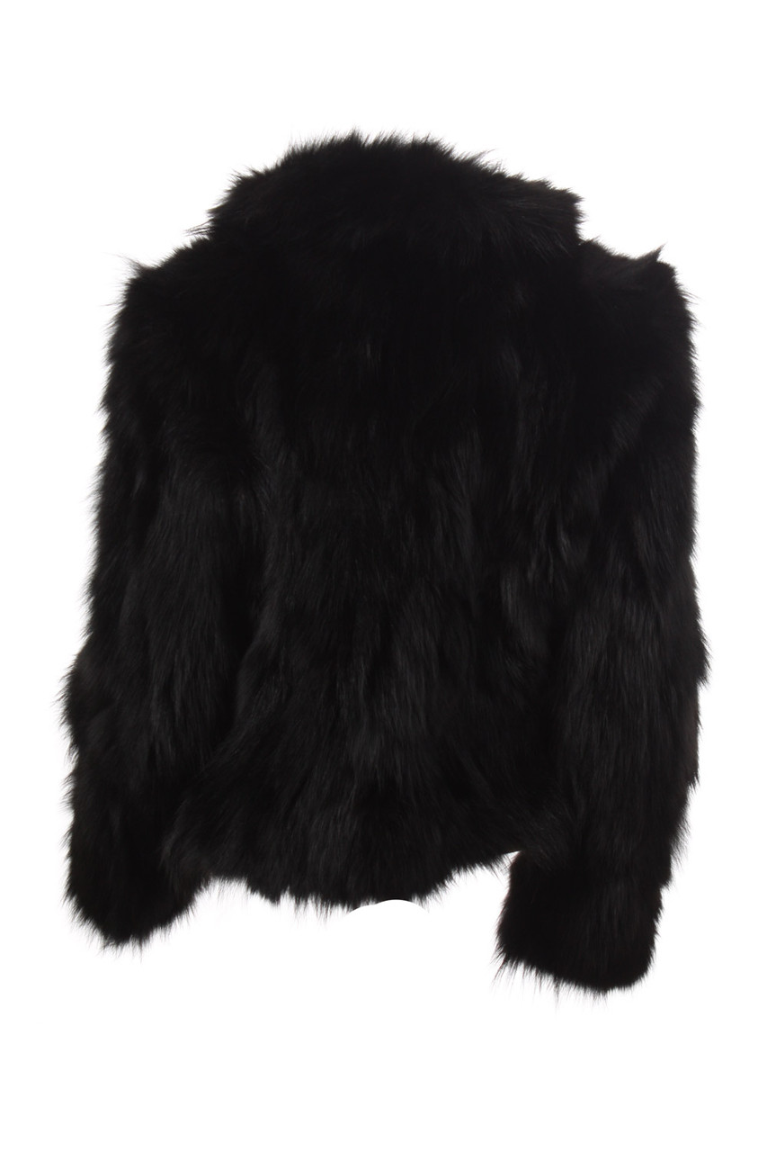 Black Fox Fur Jacket With Leather Buckles | SKANDINAVIK FUR