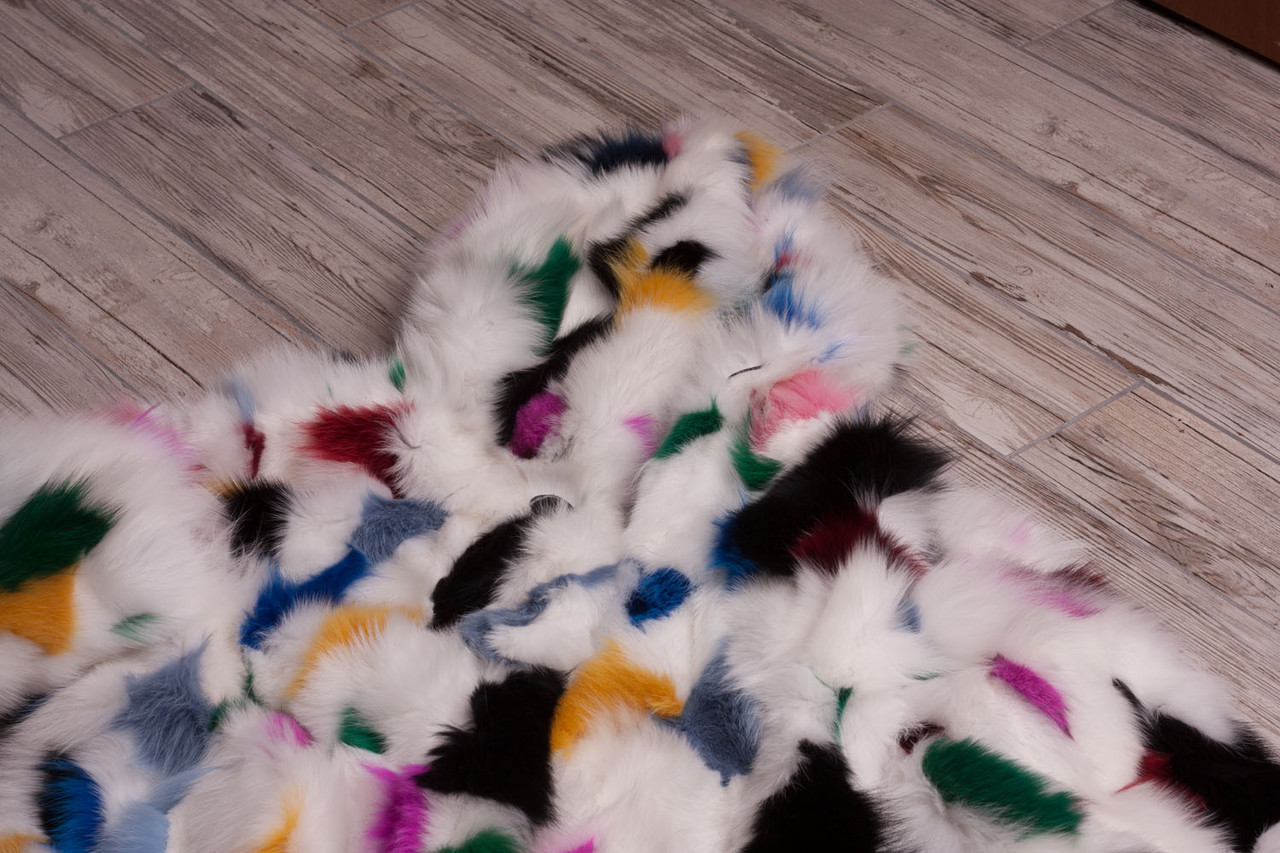 Multicolor Hooded Long Fox Fur Coat | SKANDINAVIK FUR