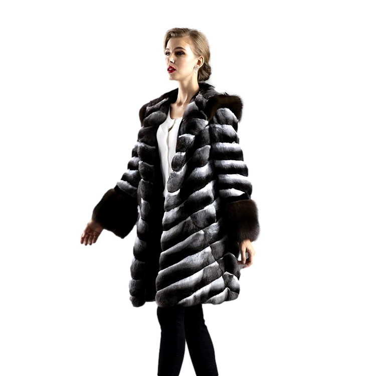 Hooded Chinchilla Fur Coat & Sable Fur Trim | SKANDINAVIK FUR
