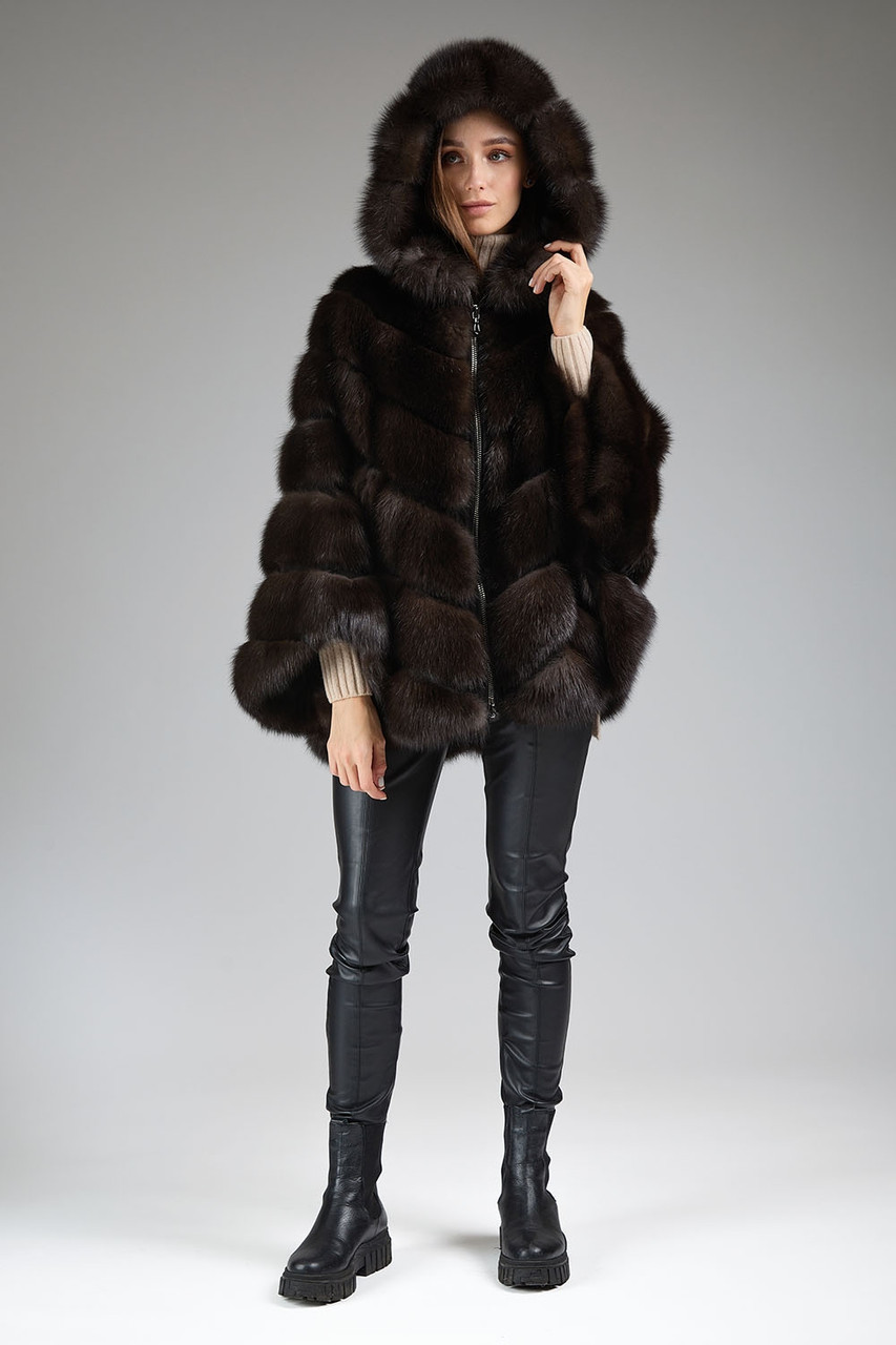 Hooded Sable Fur Coat Zipper Closure | SKANDINAVIK FUR