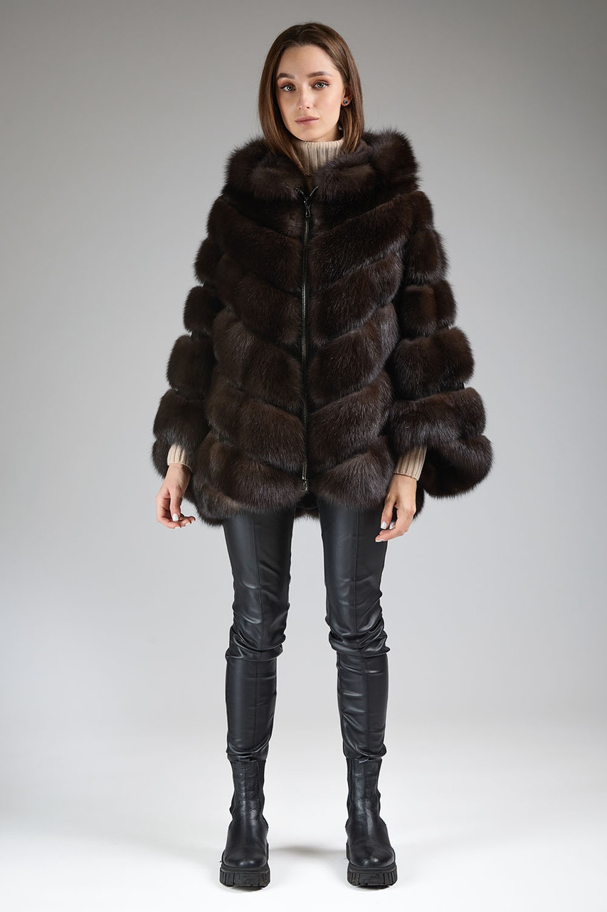 Hooded Sable Fur Coat Zipper Closure | SKANDINAVIK FUR