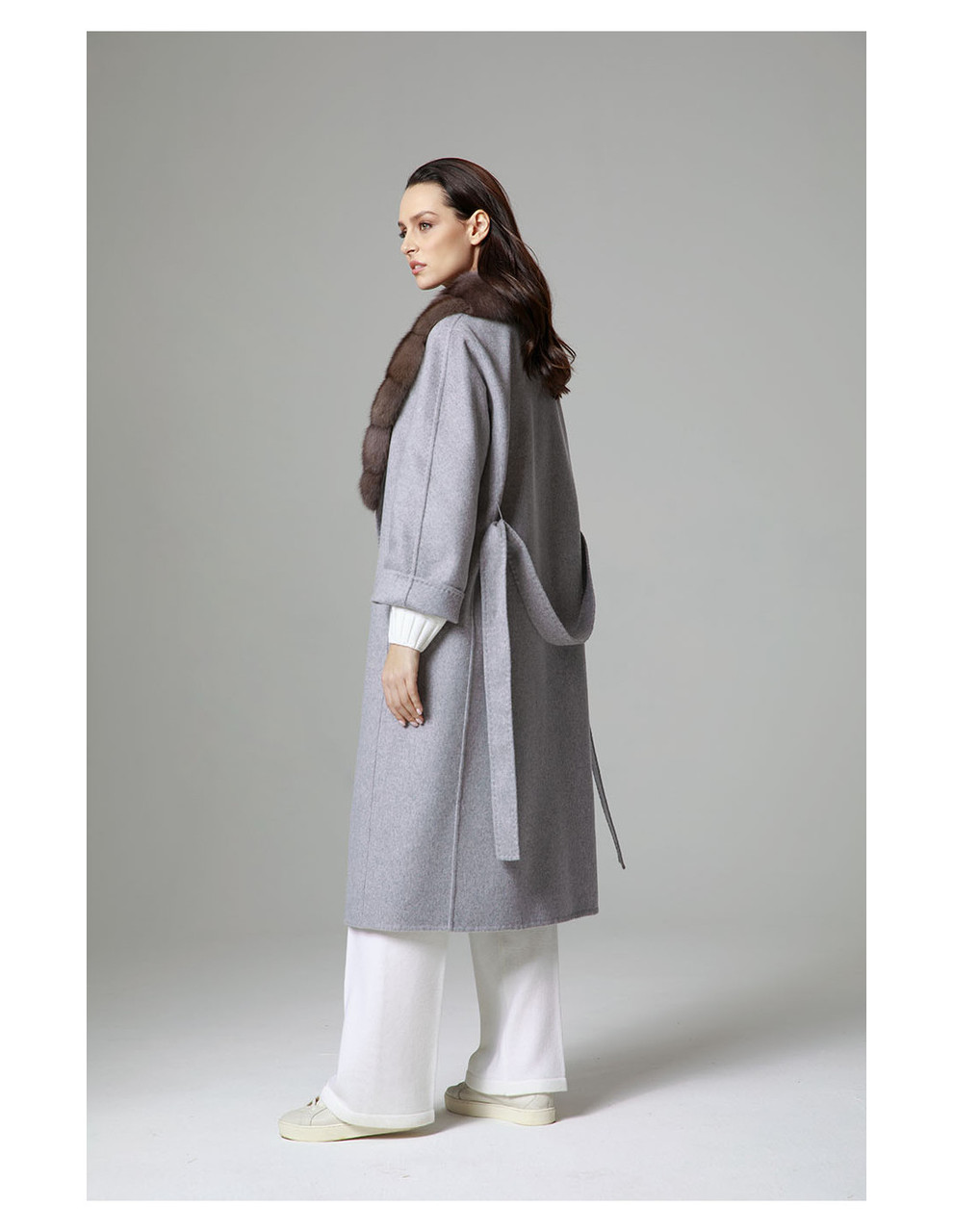 gray cashmere wool fur coat with sable fur collar | SKANDINAVIK FUR