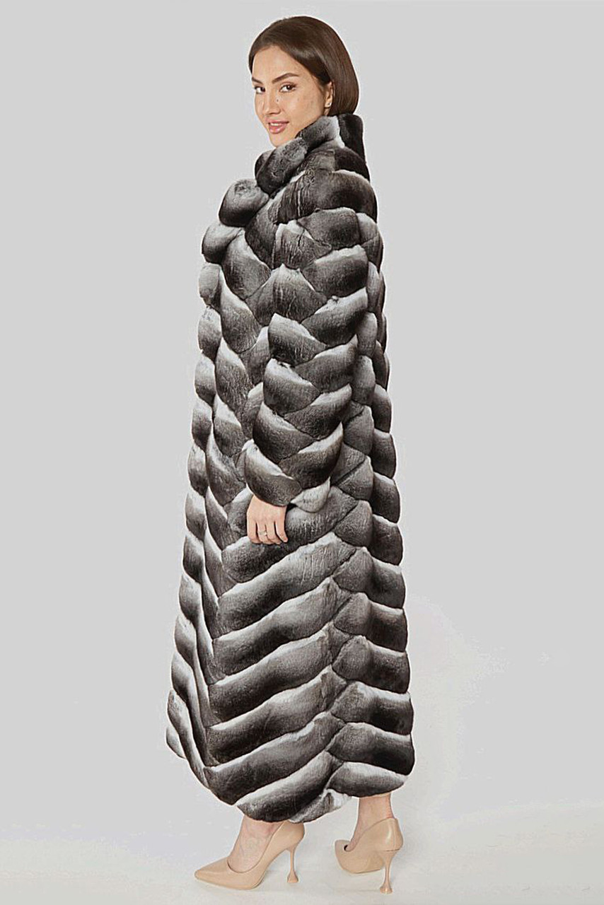 Long Chinchila Coat 4-5 length shawl collar | SKANDINAVIK FUR