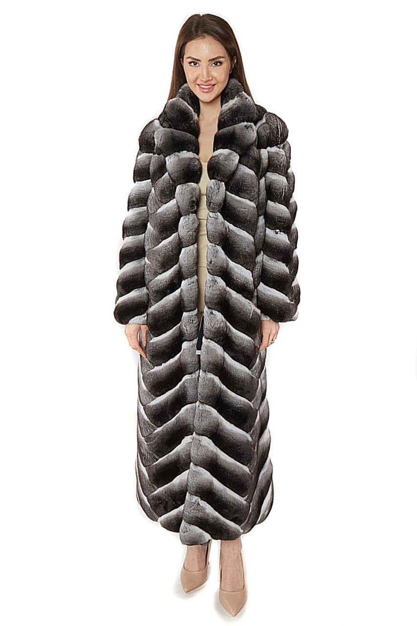 Long Chinchila Coat 4-5 length shawl collar | SKANDINAVIK FUR