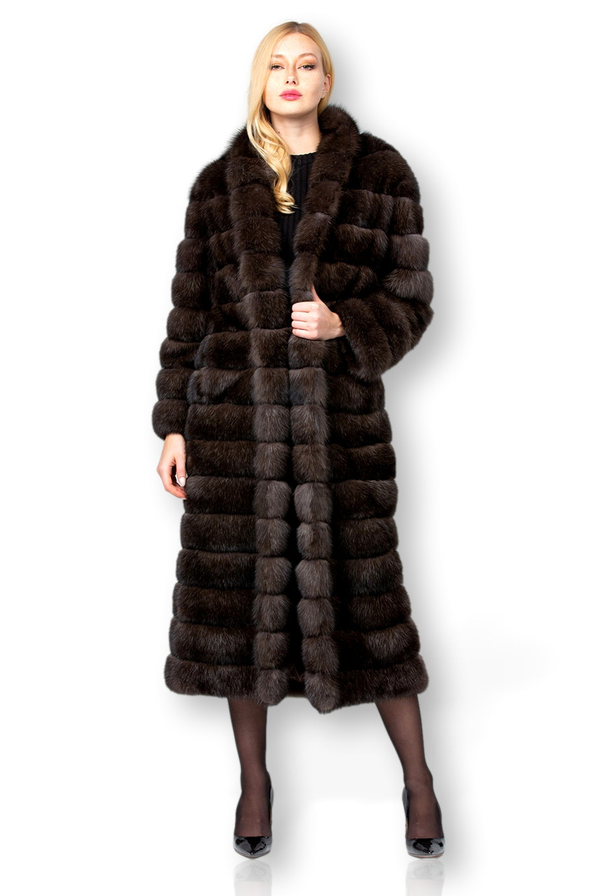 Sable Fur Coat Liselott Three Quarter Length Low Collar | SKANDINAVIK FUR