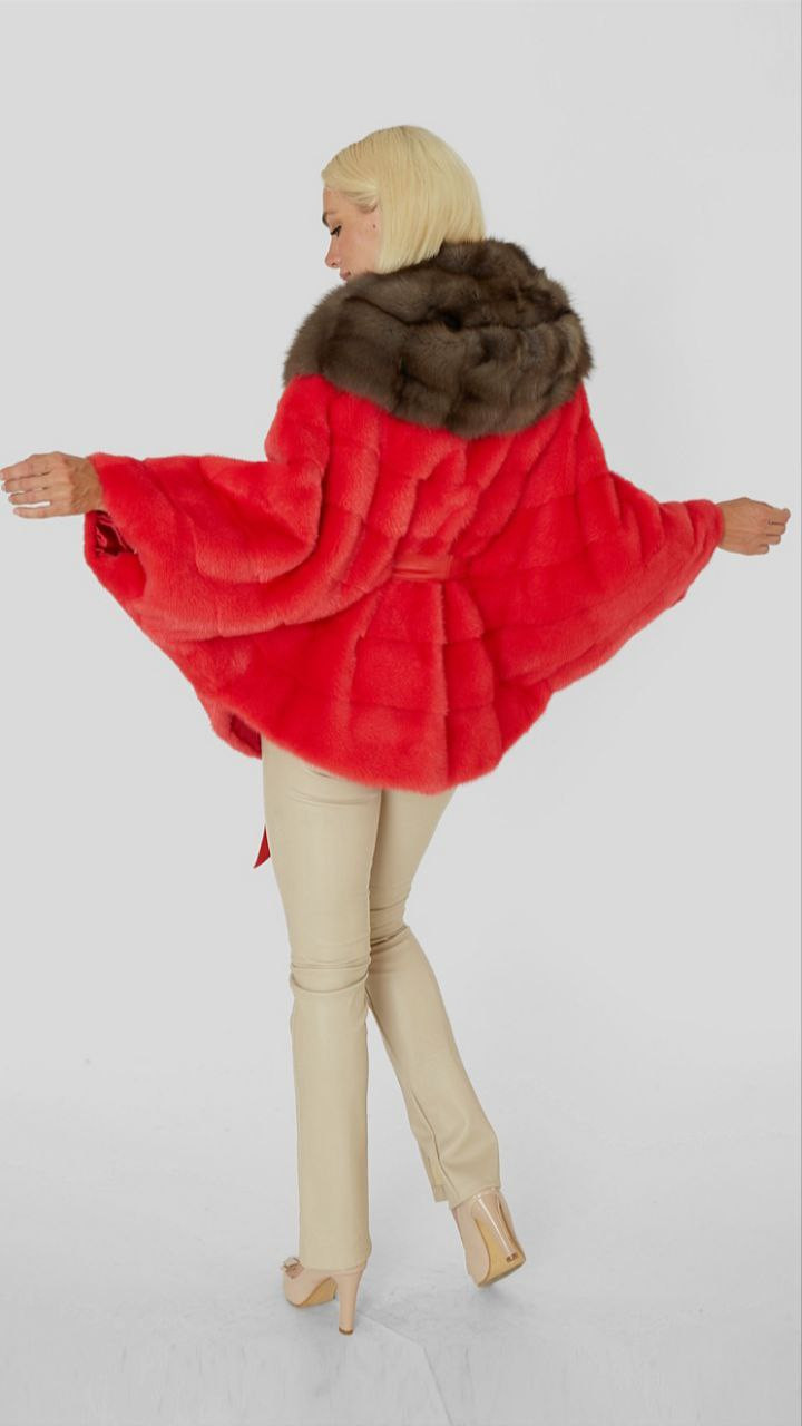 Red Mink Sable Cobra Hooded Fur Cape | SKANDINAVIK FUR