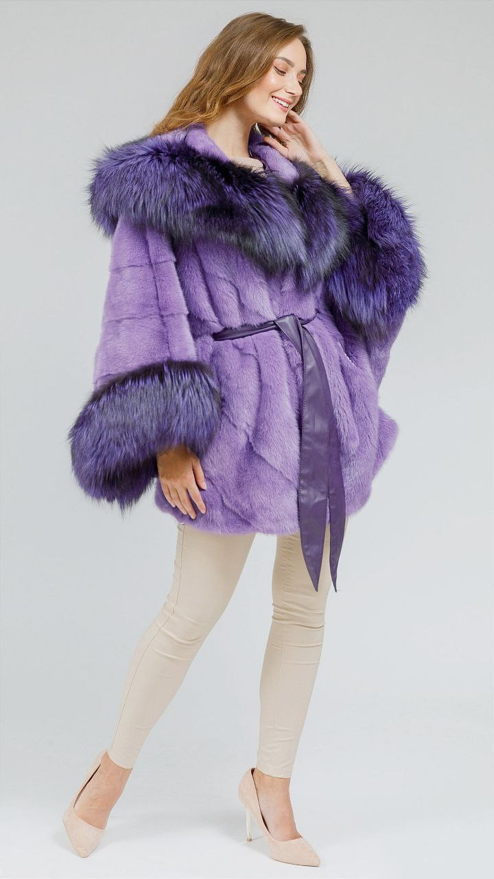 Lila Mink Fox Fur Cape Hooded | SKANDINAVIK FUR