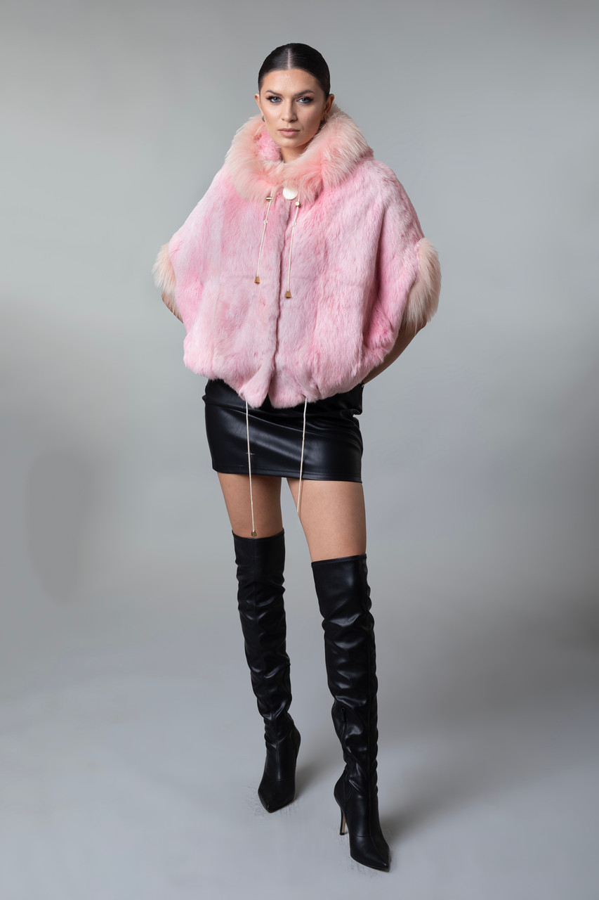 Hooded Pink Fur Cape Fox Trim| SKANDINAVIK FUR