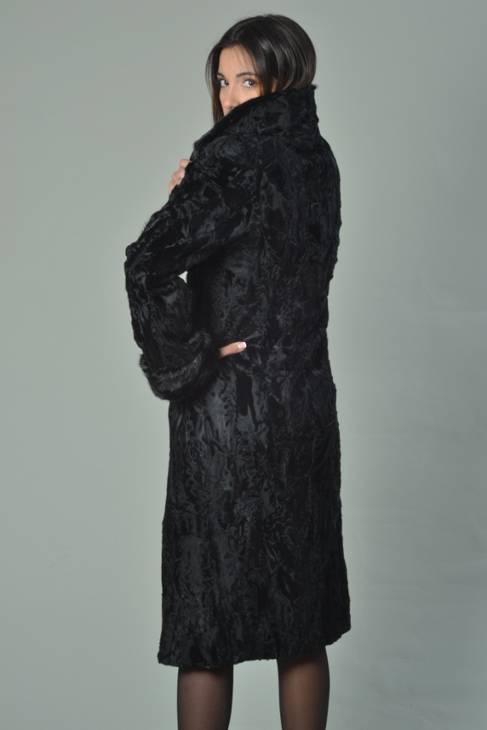 Black Persian Lamb Coat Mink Collar & Cuffs | SKANDINAVIK FUR