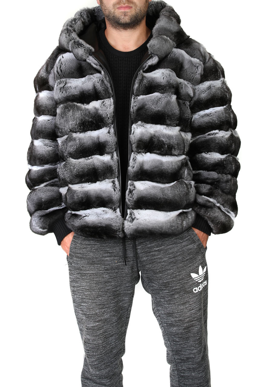 Reversible Hooded Chinchilla Leather Bomber Jacket | SKANDINAVIK FUR